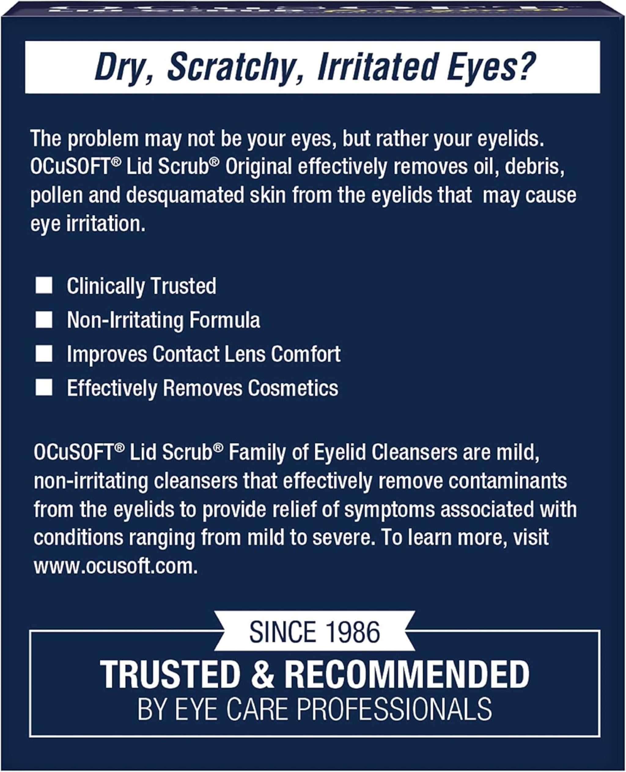 OCuSOFT Original Lid Scrub Pre-Moistened Pads – Glaucoma Australia